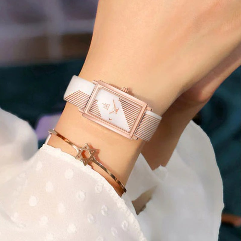 Classic Minimalist Trend Rectangle Case With Vegan Leather Strap Quartz