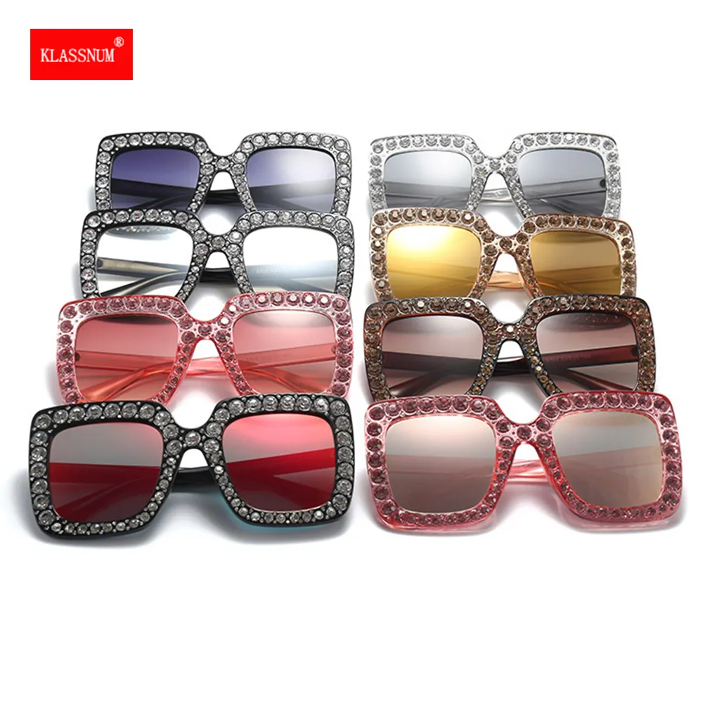 oversized square sunglasses women luxury Brand Diamond Glitter Vintage ...