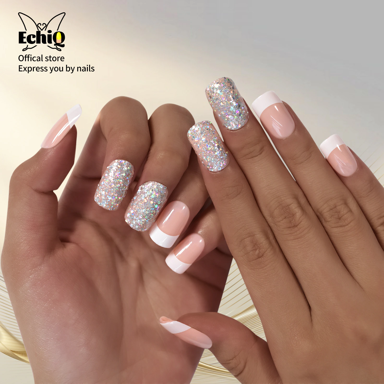 Churchf Meidum France Glitter Fingernails Press On Nails Art Manicure