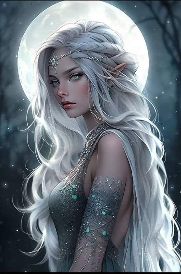 Silver-Haired Elf Girl On Moonlit Night 40*50CM(Canvas) Diamond Painting