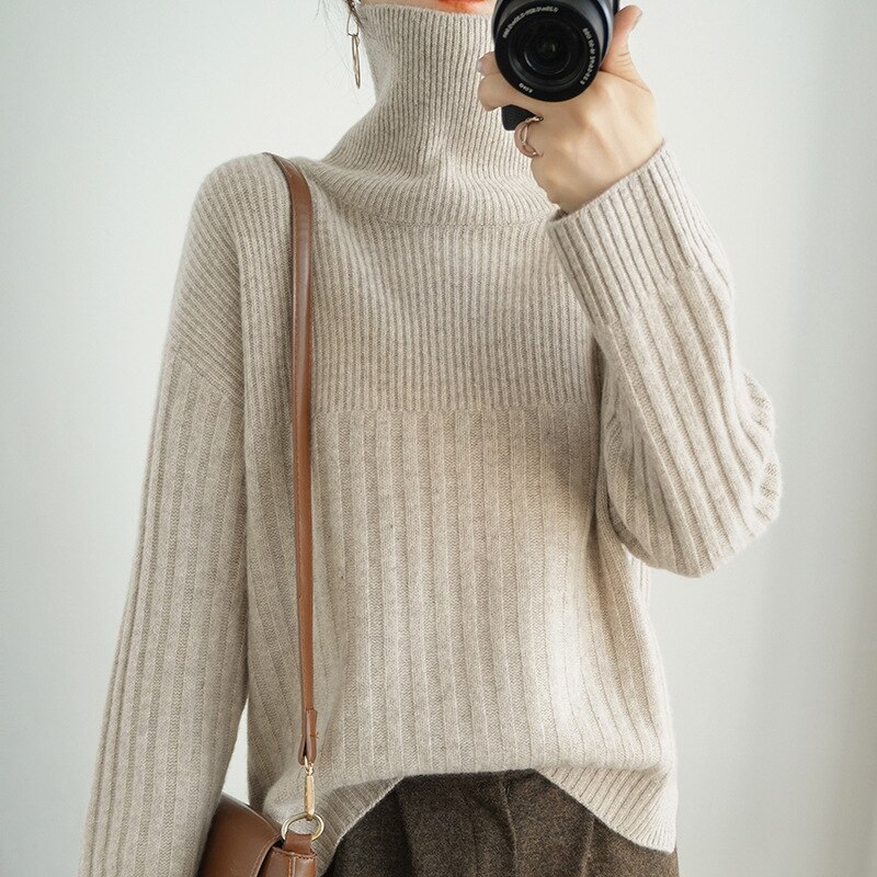 Woherb 2021 Autumn Winter Sweater Women Turtleneck Thicken Warm Knitted