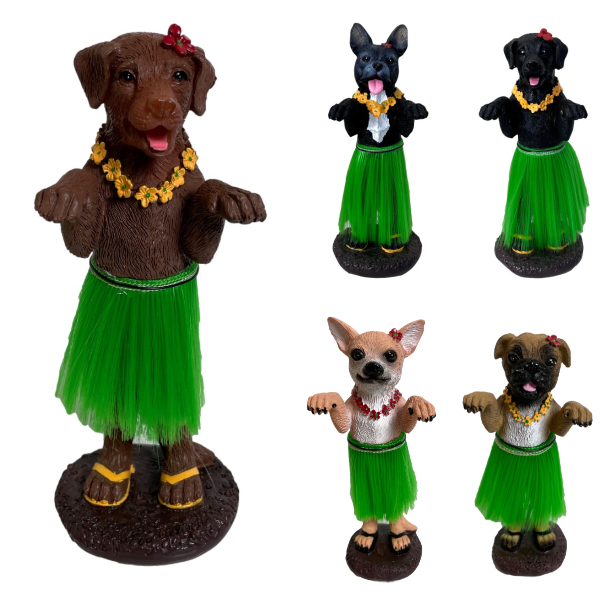 Dashboard Hula Dancing Dog Pet Dog Doll 6 Inch Green Grass Skirt Hawaiian Garland Desk Mantel