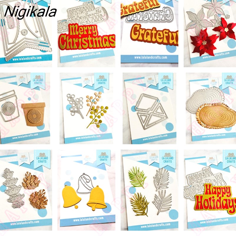 Nigikala Christmas Metal Cut Dies Bell Vocabulary Pine Tree Envelope ...