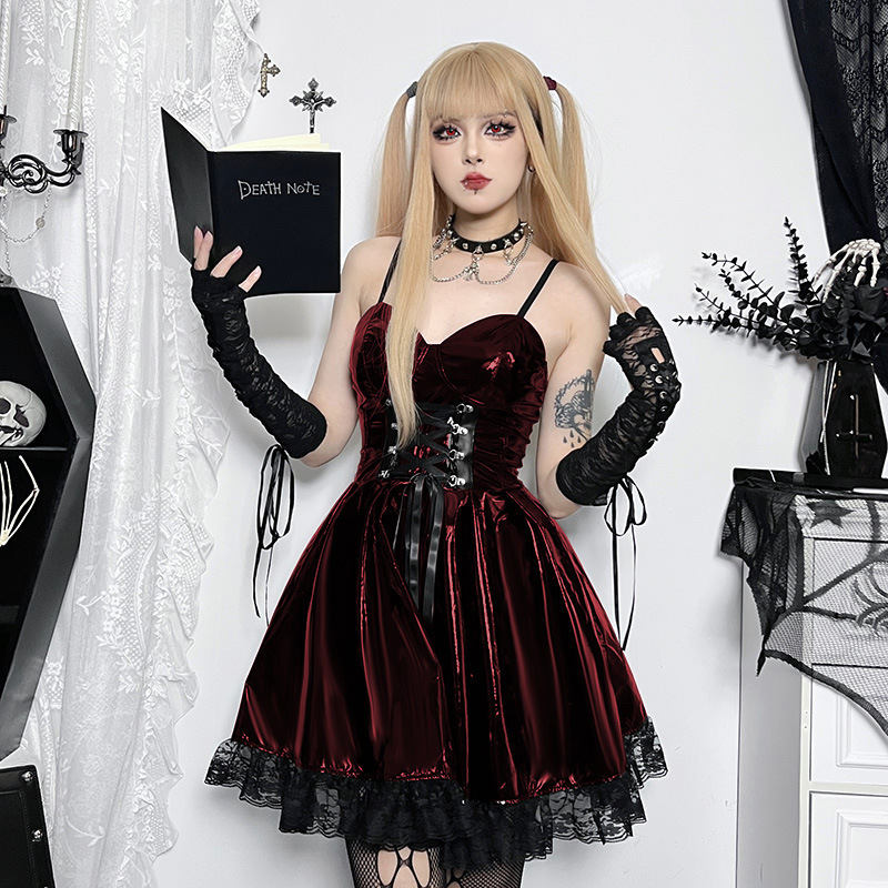 Churchf Autumn New Sexy Halter Dress Dark Death Note Leather Strap A 0866