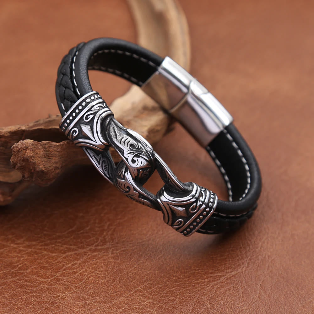 Coutureaura Norse Mythology Viking Symbol Style Leather Bracelet