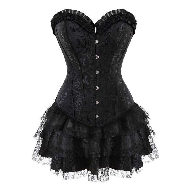 Uaang Corset Dress Lace Bustier Steel Boned Skirts Top Set Sexy Women
