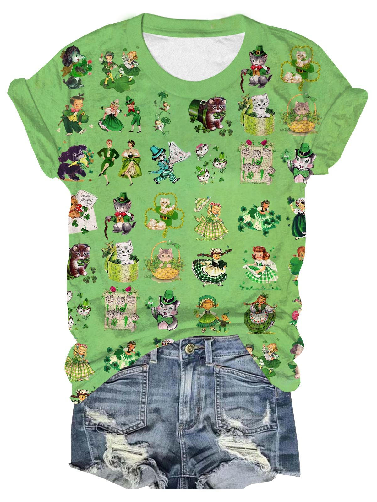 Vintage St Patricks Day Print Crew Neck T Shirt