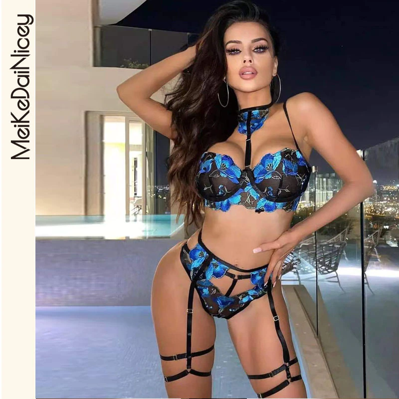 Billionm Lingerie Set Woman Floral Embroidery Sexi Lace Bra Mesh Sensual Underwear Erotic