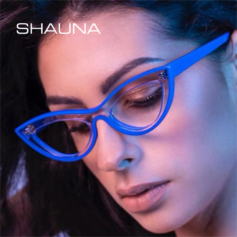 SHAUNA Ins Popular Cat Eye Contrast Color Women Glasses Frame Retro Clear Anti-Blue Light Men ...