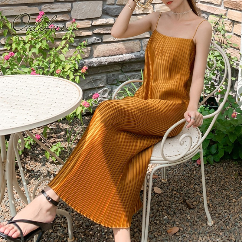 Ordifree 2022 Summer Women Satin Slip Dress Spaghetti Strap Long Silk