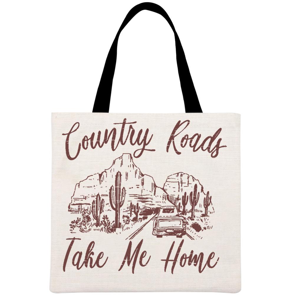 Country roads take me home - Large Capacity Printed Linen Bag