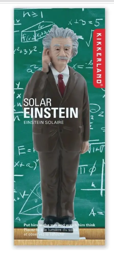 Solar powered Albert Einstein thinking statue