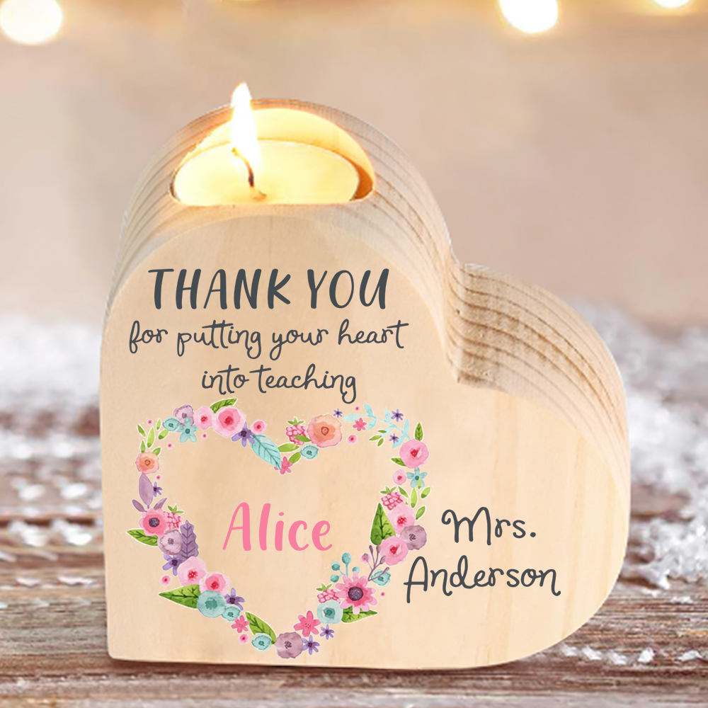 To My Teacher Candle Holder Custom 2 Names Wooden Candlestick Teachers ...