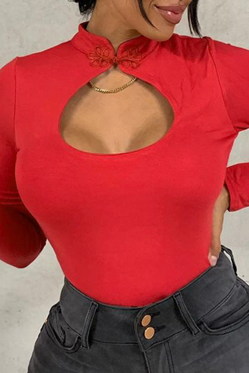 Sexy Solid Split Joint Mandarin Collar Skinny Jumpsuits