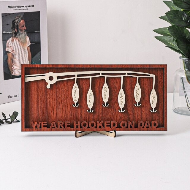 We Are Hooked On Dad Fishing Sign, Up To 12 Names Family Tree Fishing ...