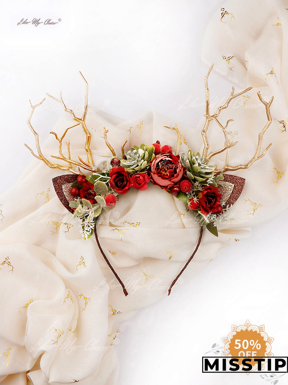 Rose Antler Christmas Reindeer Headband | LikeMyChoice® - MissTip