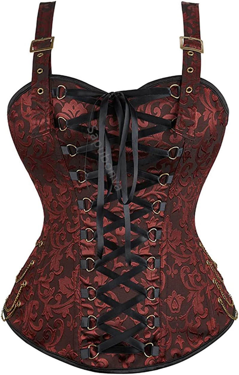 Uaang Brown Corset Top With Straps Pirate Steampunk Plus Size Vintage
