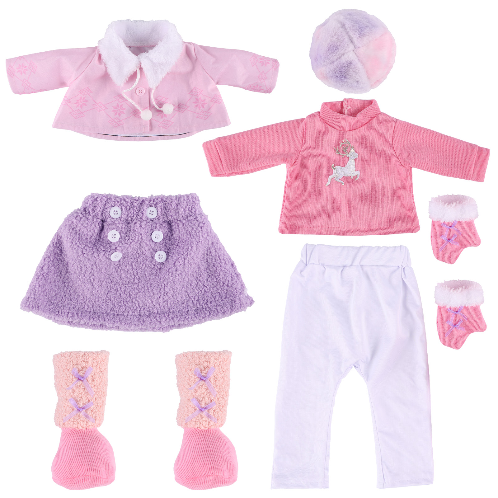 For 17-22″ Reborn Baby Doll Pink Winter Plush Warmth Set 7 pcs Clothing ...