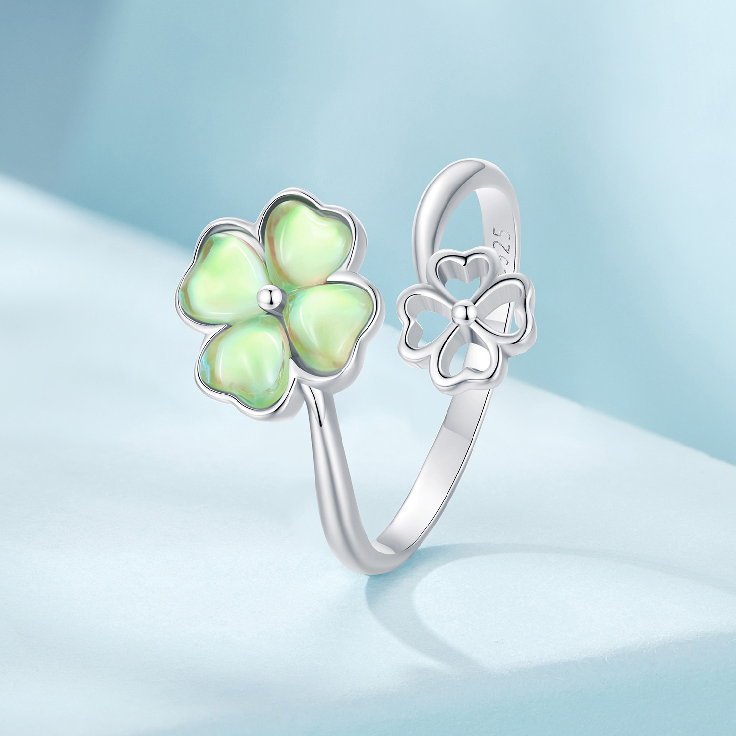 Lucky Four-Leaf Clover Ring 925 Sterling Silver