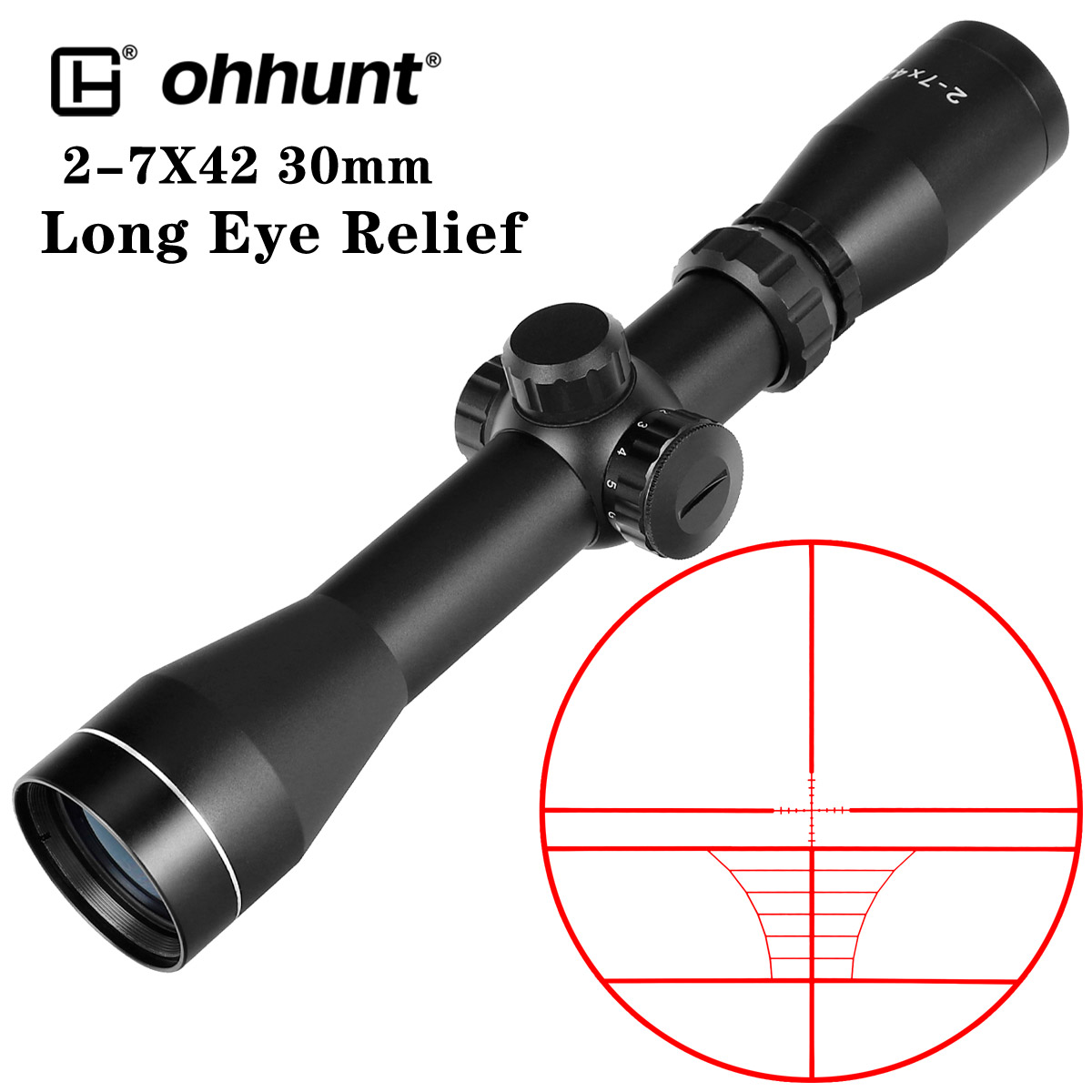 ohhunt® 2-7X42 Dual Illuminated Tube Diameter 30mm Pistol Scope Long Eye Relief Scout Scope