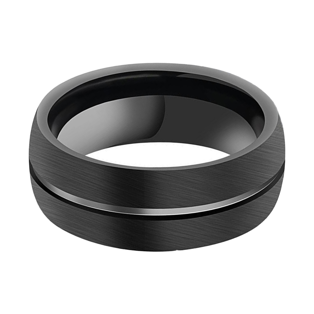 8MM Black Brushed Tungsten Dome Ring Groove Men Wedding Band | Tungsten Rings | Tungsten Jewelry