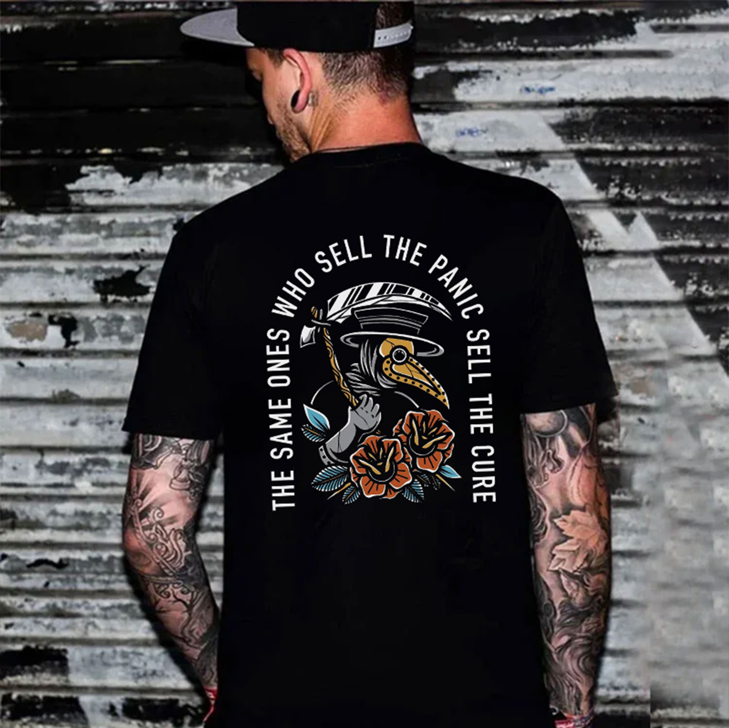 MOTOSUNNYTHE SAME ONES WHO SELL THE PANIC SELL THE CURE Black Print T-shirt MOTOSUNNYTHE SAME ONES WHO SELL THE PANIC SELL THE CURE Black Print T-shirt