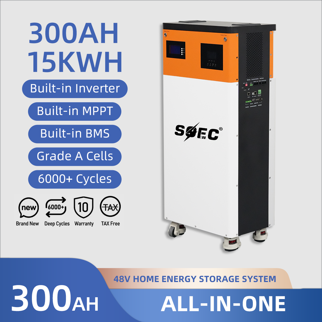 SOEC 51.2V 300AH 280AH LiFePO4 Battery 15KWH All in One Mobile ESS Built-in MPPT & Inverter BMS ...