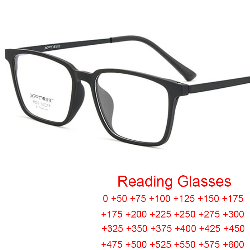 TR90 Pure Titanium Presbyopia Reading Glasses Men Vintage Black Square Eyeglasses Frames Optical ...