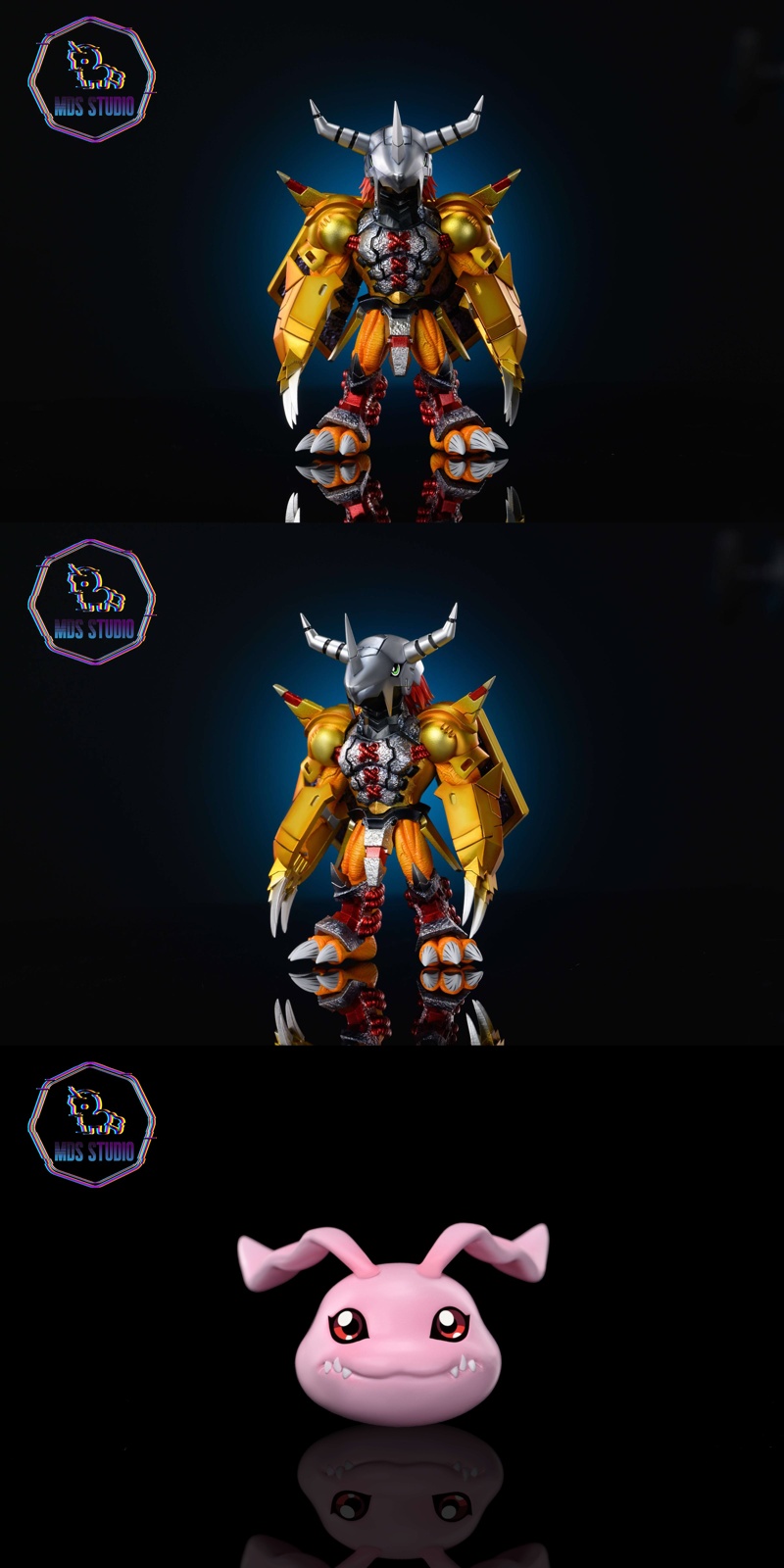 WarGreymon & Black WarGreymon & Koromon - Digimon Resin Statue - MDS Studio