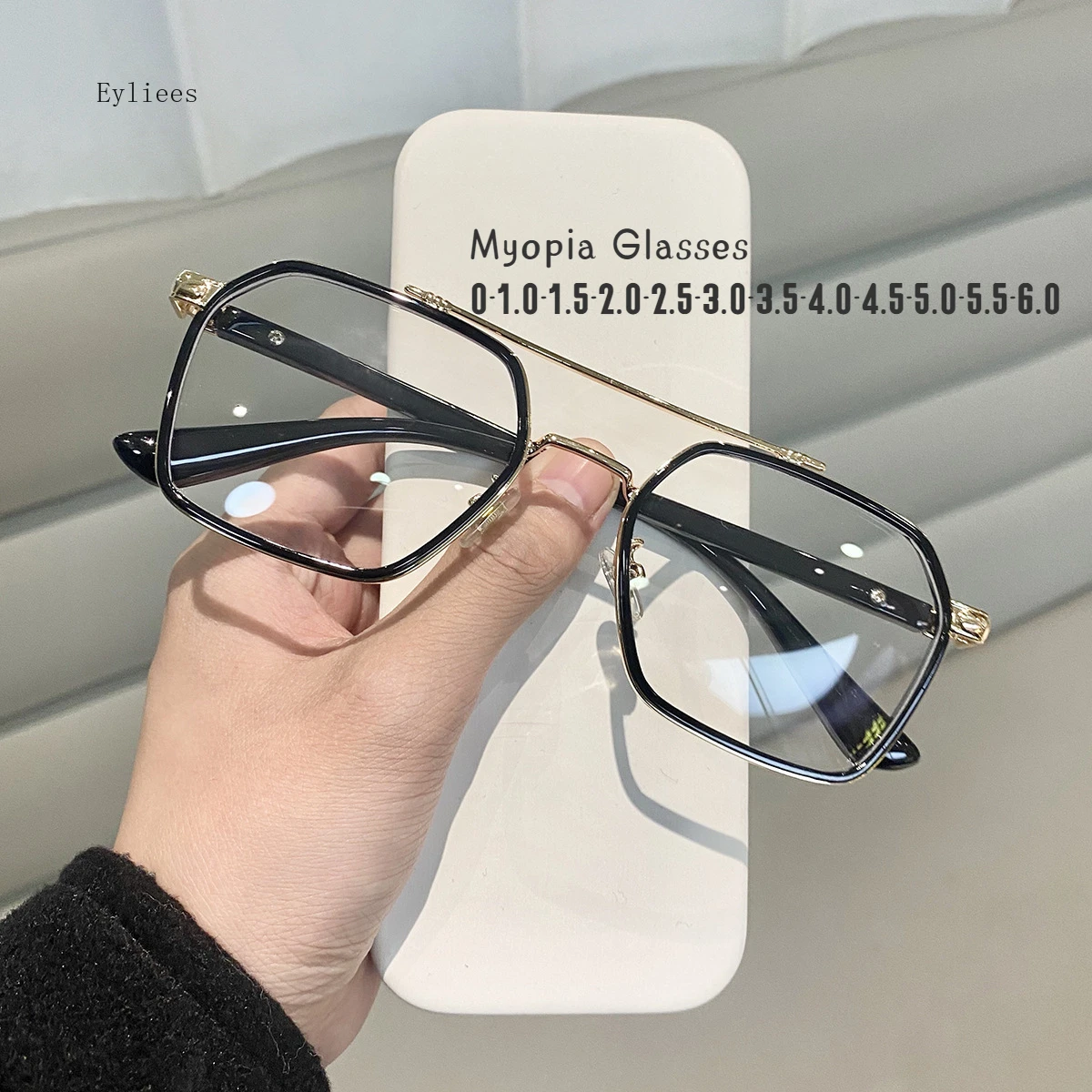 Men Myopia Glasses Anti Blue Light Metal Double Beam Nearsighted Eyewear Finished Student Myopic ...