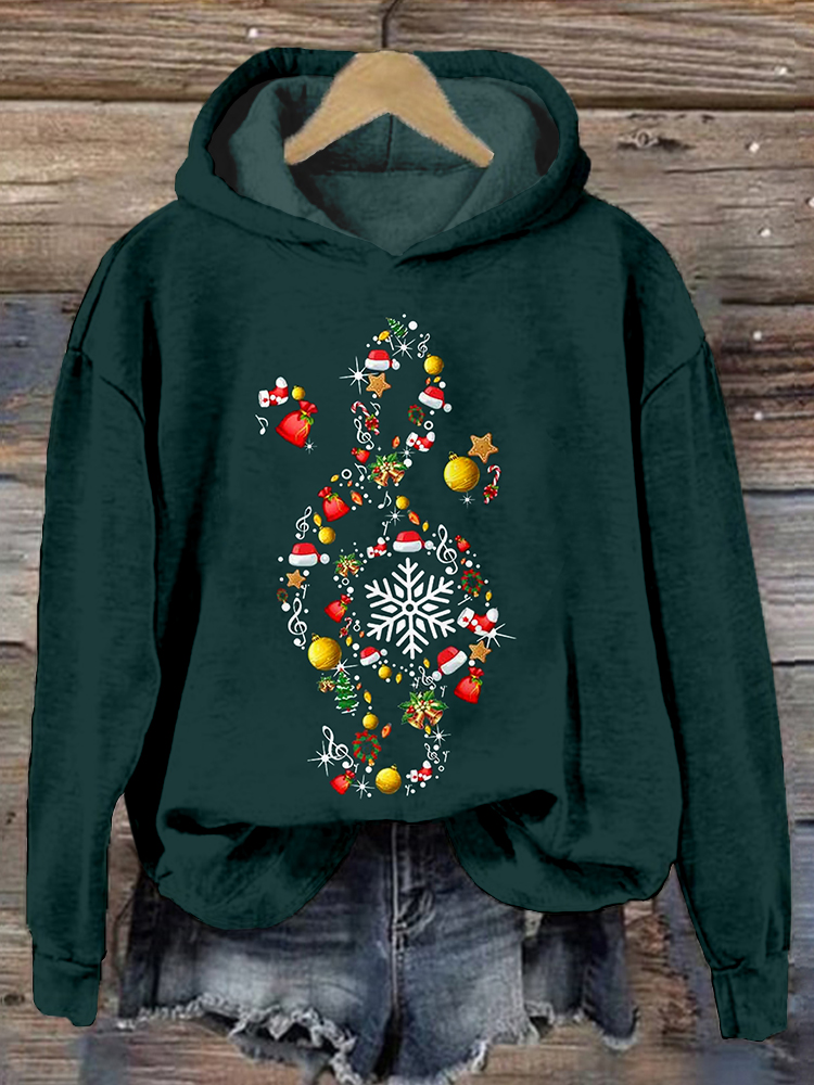 Christmas Treble Clef Graphic Vintage Cozy Hoodie