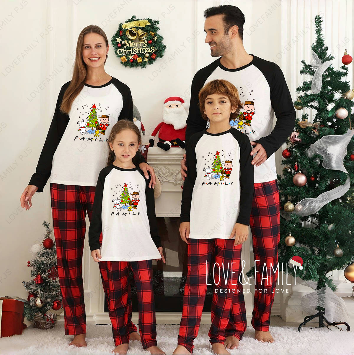Christmas Snoopy Family Buffalo Plaids Matching Pajamas Sets