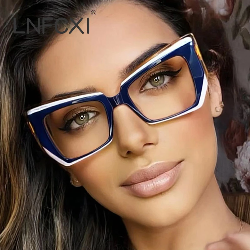 LNFCXI TR90 Ins Popular Polygon Cat Eye Glasses Frame Women Luxury Designer Retro Eyeglasses for ...