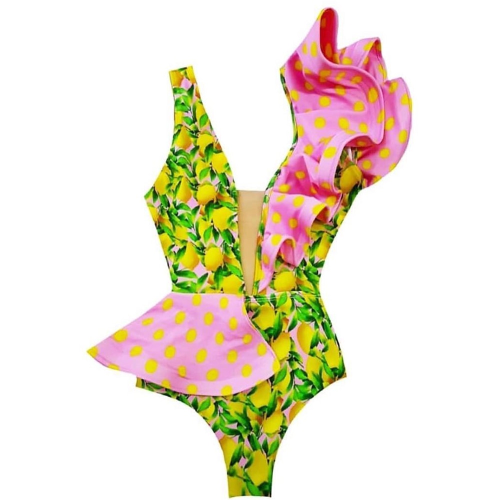2021 Sexy One Piece Swimsuit Women Swimwear Floral Print Bodysuit