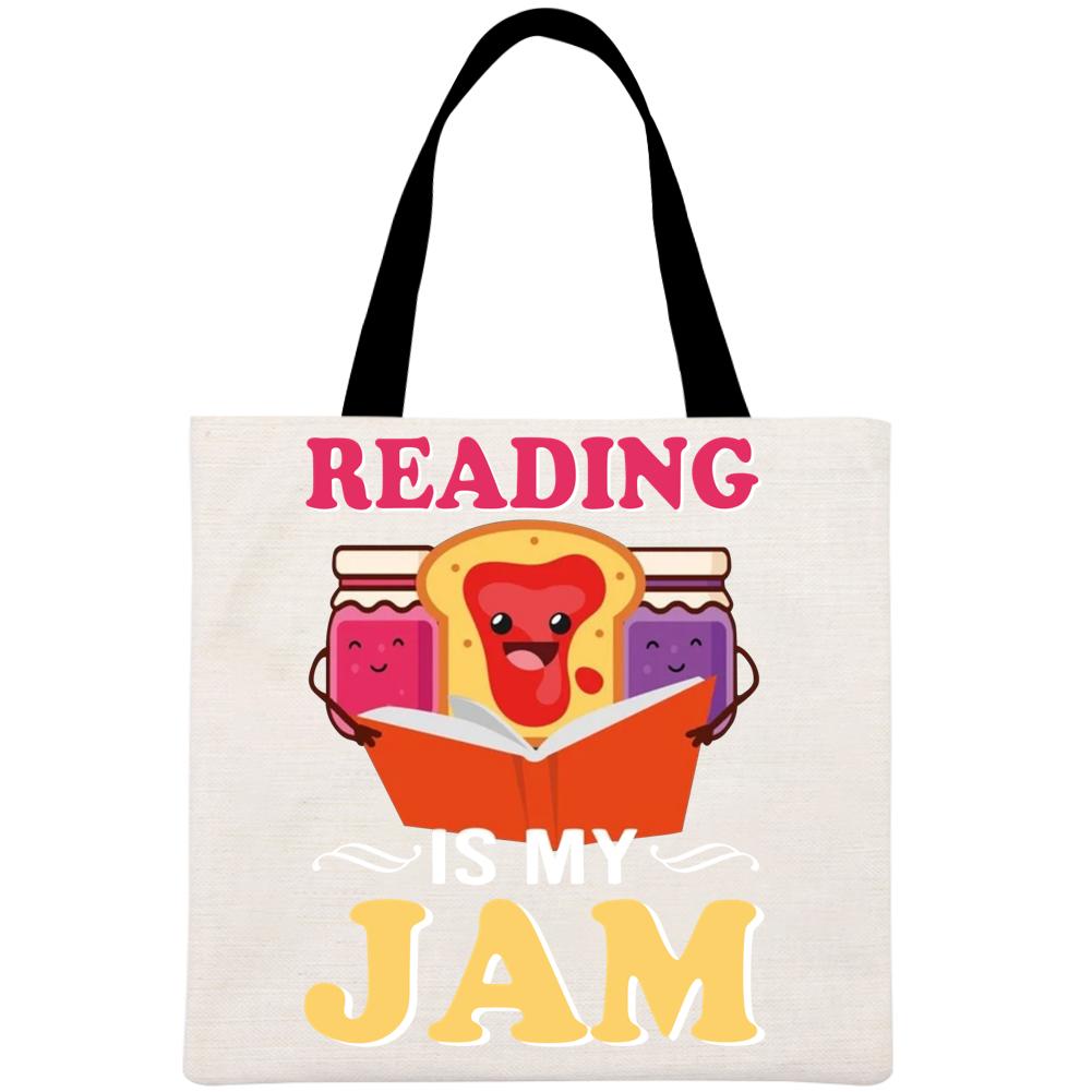 Reading Is My Jam Printed Linen Bag