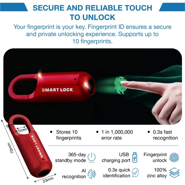 🔥SecureLock 360 Mini Smart Biometric Padlock