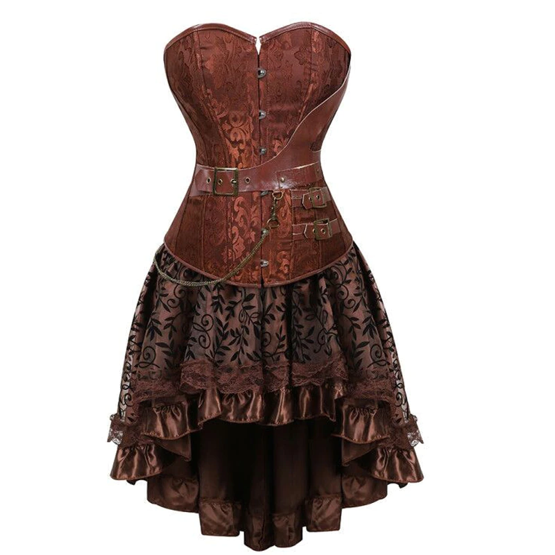 Uaang Womens Sexy Gothic Victorian Steampunk Corset Dress Leather