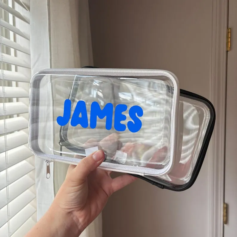 Custom Name Iridescent Clear Pencil Box for Kids Hard Case School ...