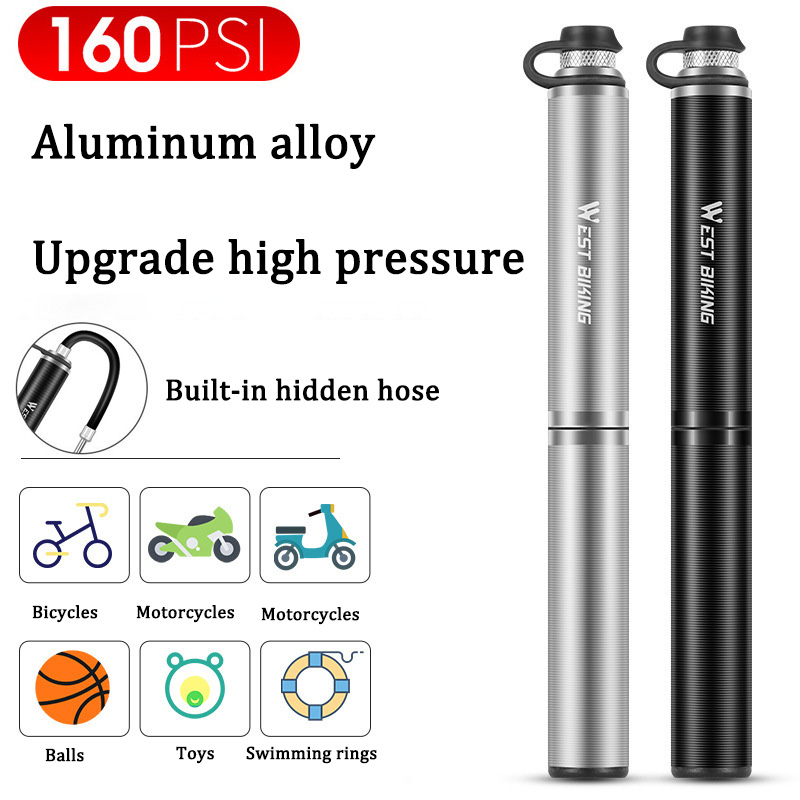 WEST BIKING Bicycle Mini Pump Aluminum Alloy 160PSI Portable High Pressure Inflator Mountain ...
