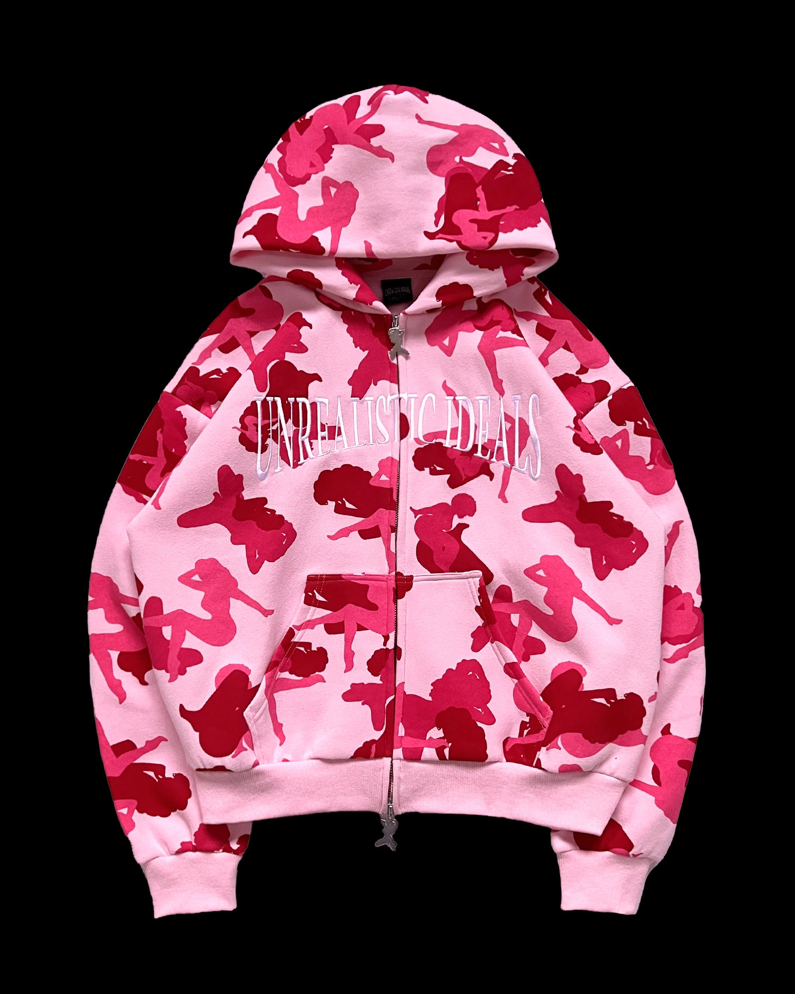 UNREALISTIC IDEALS CAMO ZIP HOODIE PINK