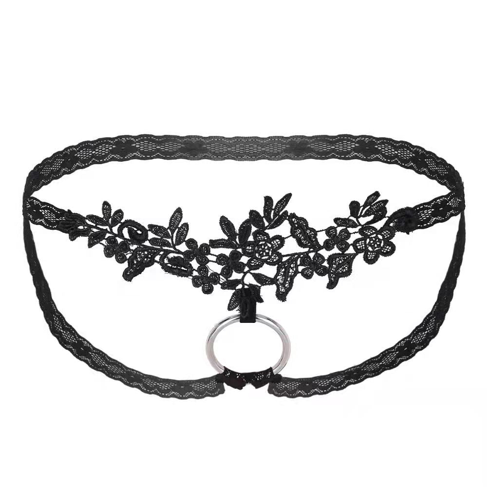 Mens Cutout Lace Sheer Thong