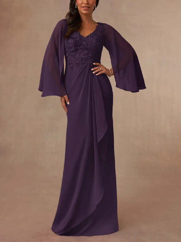 V Neck Lace Chiffon Maxi Dress