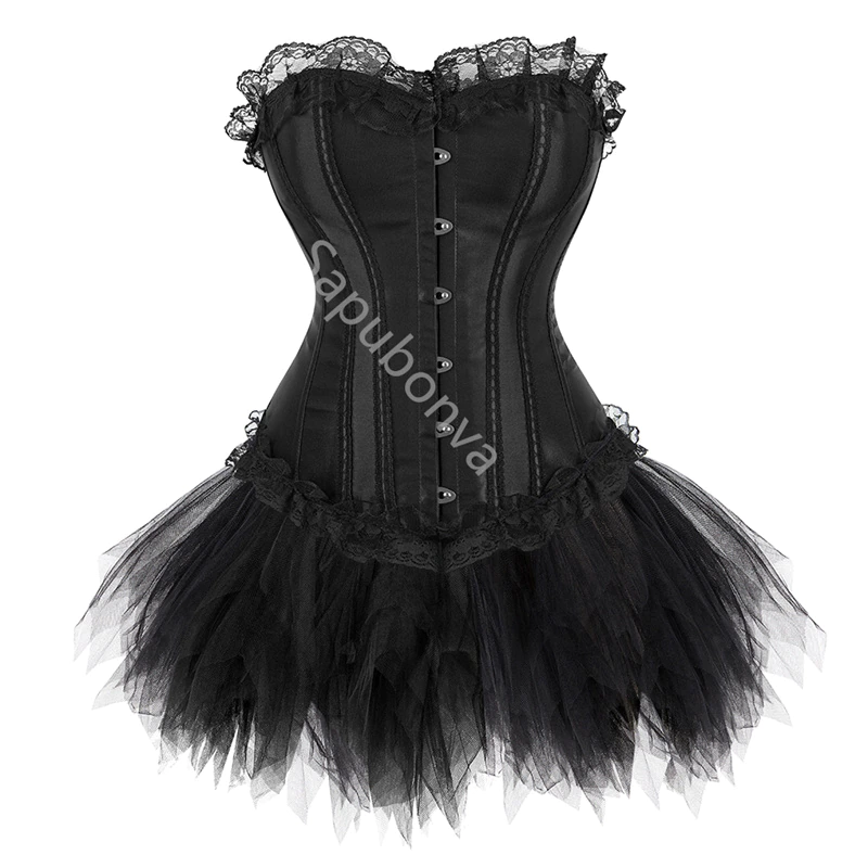 Uaang Corset Dress Women Sexy Vintage Overbust Corsets Bustier Skirt