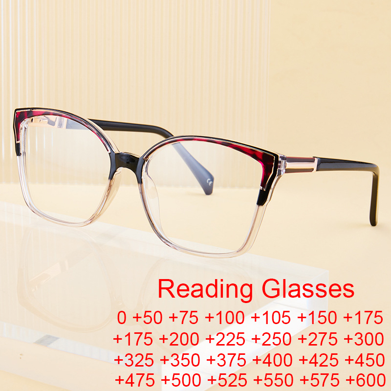 Elegant Women Overized Square Reading Glasses TR90 Anti Blue Light Computer Prescription Glasses ...