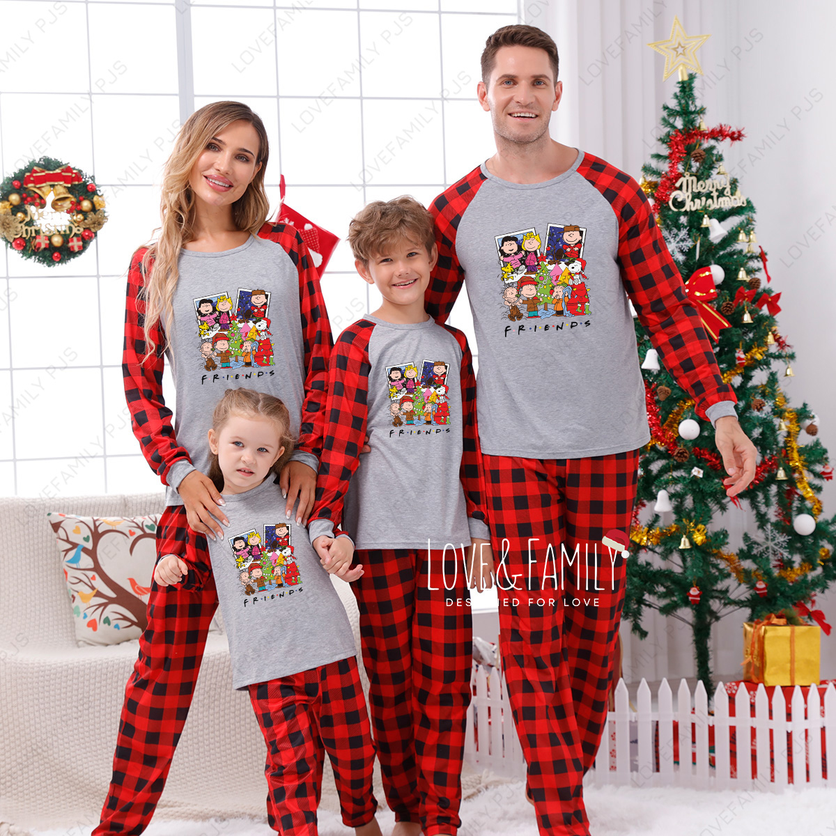 Peanuts Snoopy Friends Christmas Family Matching Pajamas Sets(Gray)