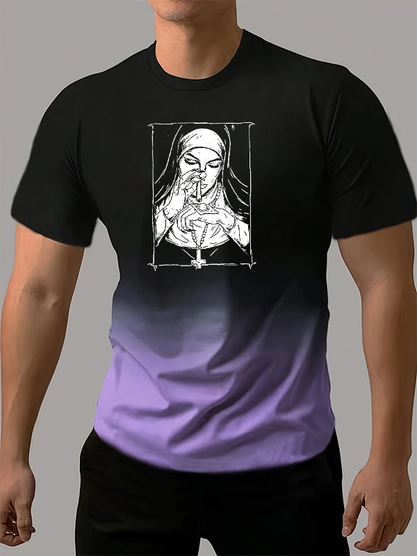 Bad Religious Nun Graphic Print Color-blocking Tees SIIRIGO 16.99