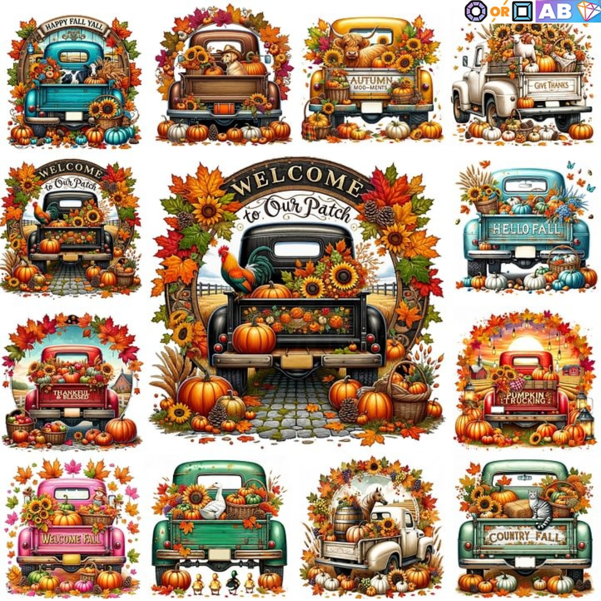 Fall Autumn Pumpkin Truck 40*40CM(Canvas) Diamond Painting