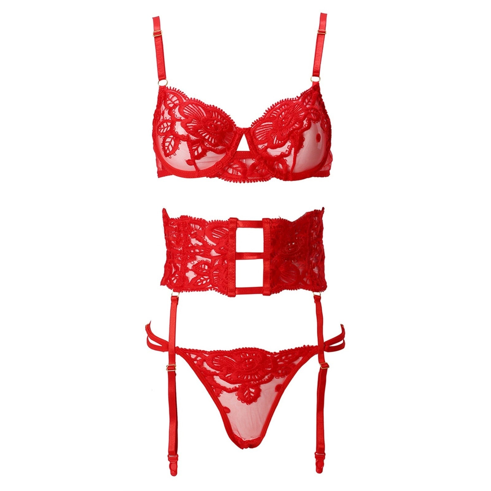 Womens Sexy Lace Underwear Floral Lace Embroidery Lingerie Set Push Up