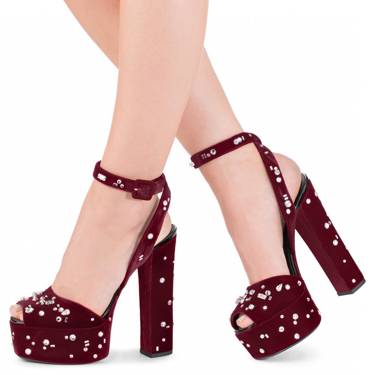 Maroon Chunky Heels Sexy Slingback Platform Sandals For Womenfsjshoes