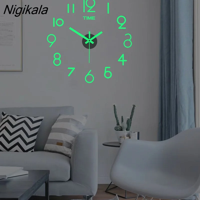 Nigikala Wall Clock Quartz 3D DIY Decorative Kitchen Clocks Acrylic Mirror Stickers Wall Clock ...